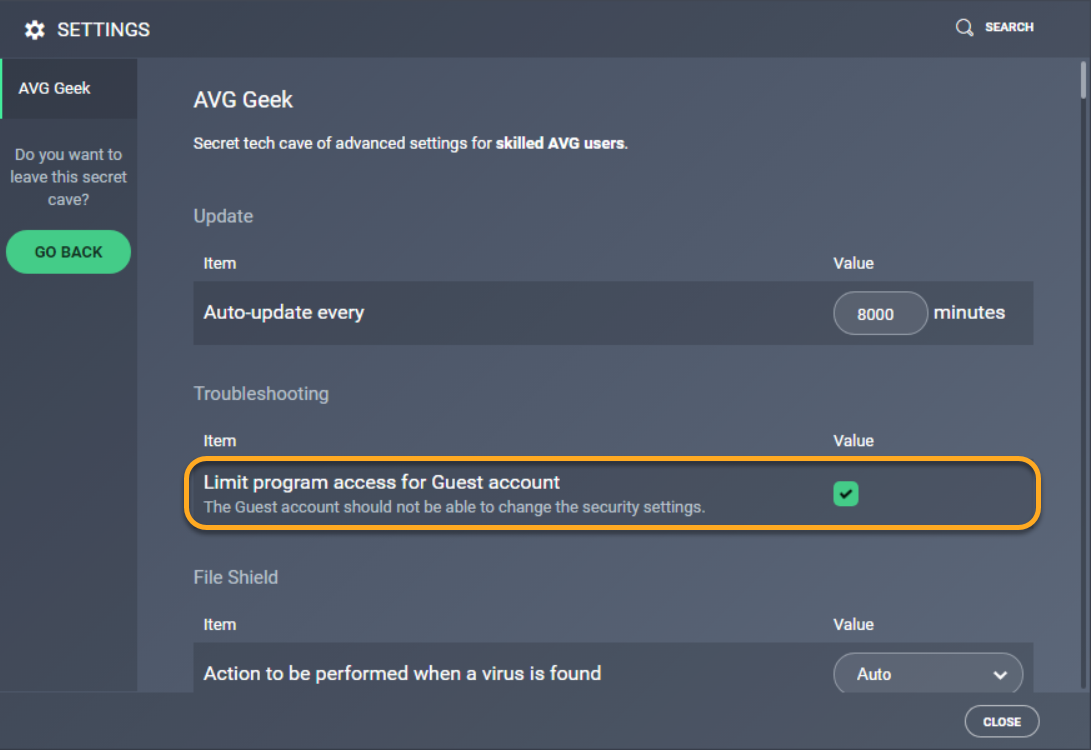 Using the AVG Geek settings area in AVG Antivirus | AVG Support